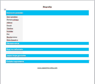 CV OBRAZAC | Zaposlimo Srbiju